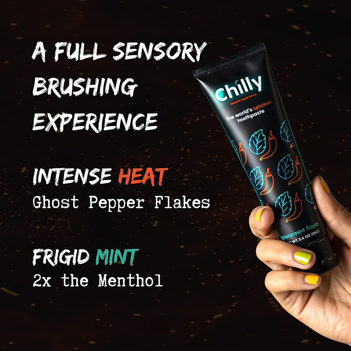 Chilly Toothpaste, Spicy Whitening Toothpaste, Intense Natural Spearmint Flavor + Ghost Pepper Flakes, SLS Free (Pack of 2)