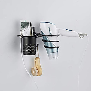 Adhesive or Drill Hair Dryer Holder Make up Brush Comb Organizer Shelf Matte Black