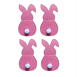 Syneyper Vintage Easter Decorations Table Cover Holders Tableware Decoration Cutlery and Easter Spoon Cutlery Folk Organizer Easter 4pcs Fork Bag Silverware Bunny Pocket Utensil (Pink, One Size)
