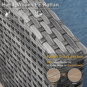 HOOOWOOO Patio Outdoor Conversation Set with Fire Pit Table,6 Piece Modern Outside Furniture with Swivel Rocking Chairs,PE Wicker Out Door Furniture Sofa Set(Denim Blue)