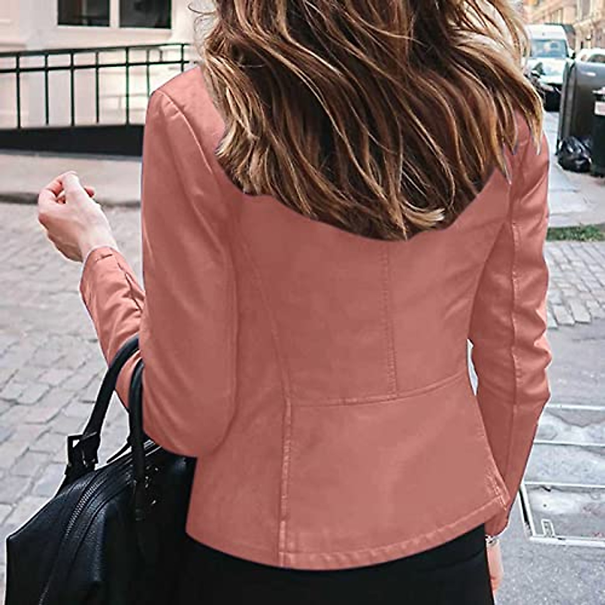 Leather Jackets for Women, Faux Leather Motorcycle Jacket for Women 2023 Plus Size Casual Coats Vintage Biker Jackets Long Sleeves Cropped Coats Lapels Leather Jacket