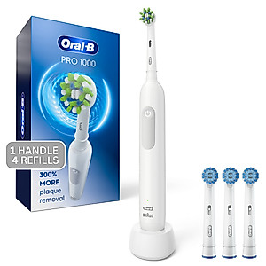 Oral-B Pro 1000 Power Rechargeable Electric Toothbrush Powered by Braun and Sensitive Gum Care Electric Toothbrush Replacement Brush Heads Refill, 3 Count