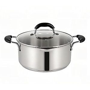 QStar 5.01 qt Stainless Steel Aluminum Nonstick Stock Pot with Glass Lid and Stay Cool Handle