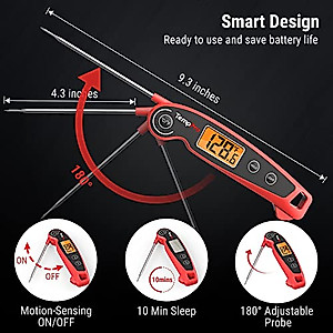 TempPro F05 Digital Meat Thermometer for Cooking with Motion Sensing, Waterproof Food Thermometer for Kitchen BBQ Oil Grill Smoker Candy Thermometer Black/red