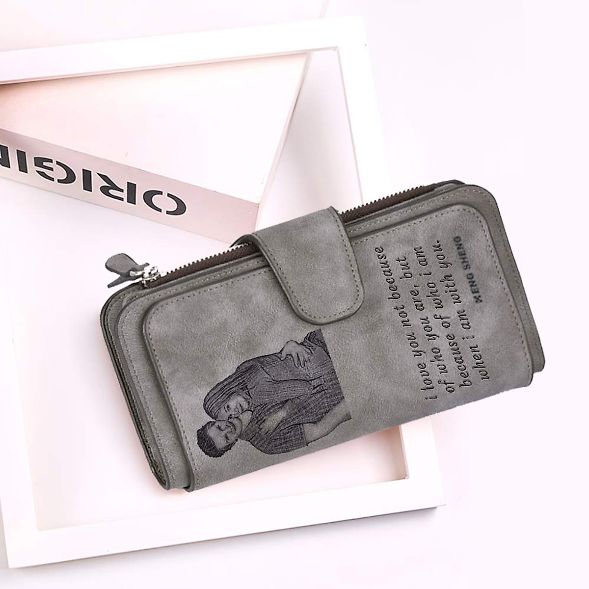 DEABOLAR Women Custom Wallet Personalized Leather Wallet Girlfriend Gift Ladies Wallet (Gray)