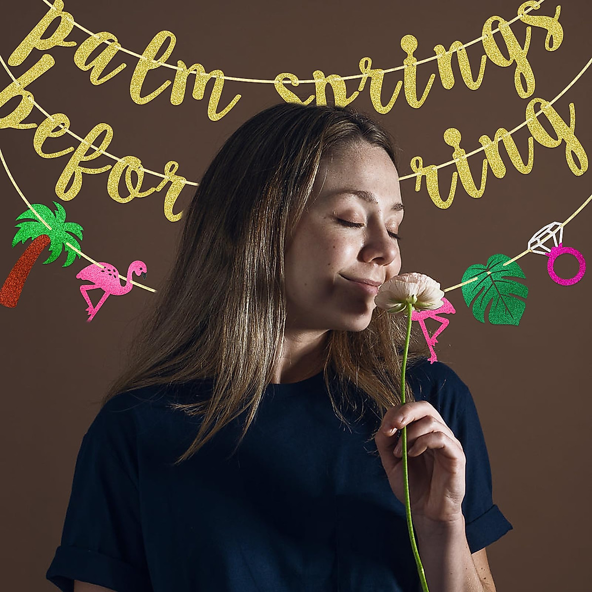 GXSOVSO Palm Springs Before the Ring Banner, Tropical Palm Bachelorette Party Decorations, Pre-strung Bridal Shower Engagement Wedding Decorations, Gold Glitter