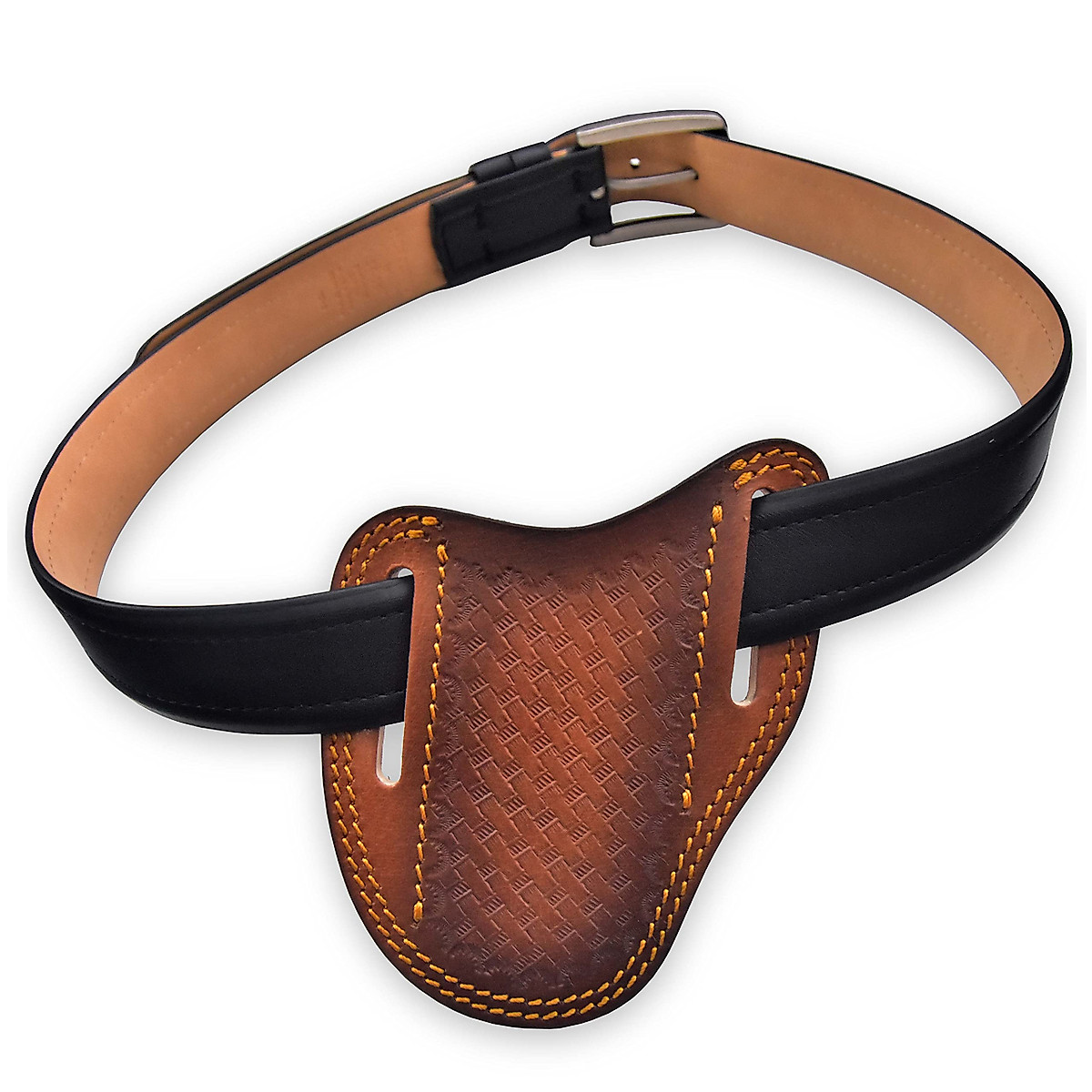 Hercules Knives Custom Leather Sheath Slanted Pancake Tooled Leather Sheath/Trapper Knife Sheath/Hunting Knife Sheath 100% Real Leather Cover/Tan Both Side Carry Design (LSA)