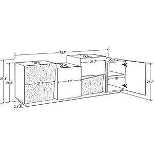 Zuri Furniture 78.7" Wide Modern Verlace Buffet Glossy White Lacquer Black Lacquer Embellishment