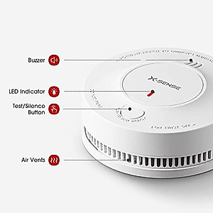 X-Sense Smoke Alarm, 10-Year Battery Fire Alarm Smoke Detector with LED Indicator & Silence Button, SD2J0AX