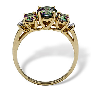 PalmBeach 10K Yellow Gold Oval Cut Genuine Mystic Fire Topaz and Diamond Accent 3-Stone Ring Sizes 6-10 Size 9