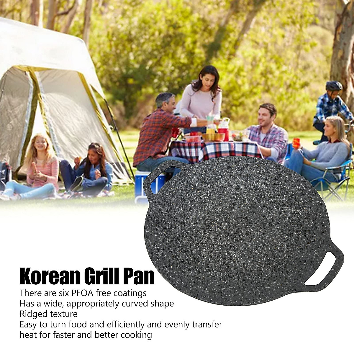 Korean BBQ Pan, Korean Barbecue Grill Pan Round BBQ Grill Pan Korean 6-Layer Coating Curved Shape for BBQ Parties