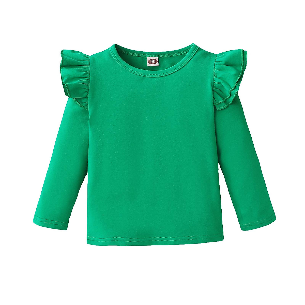 LYSMuch Toddler Baby Girls Long Sleeve Ruffle T Shirt Kids Casual Plain Solid Top Blouse T-Shirt Undershirt (Green,3-4T)