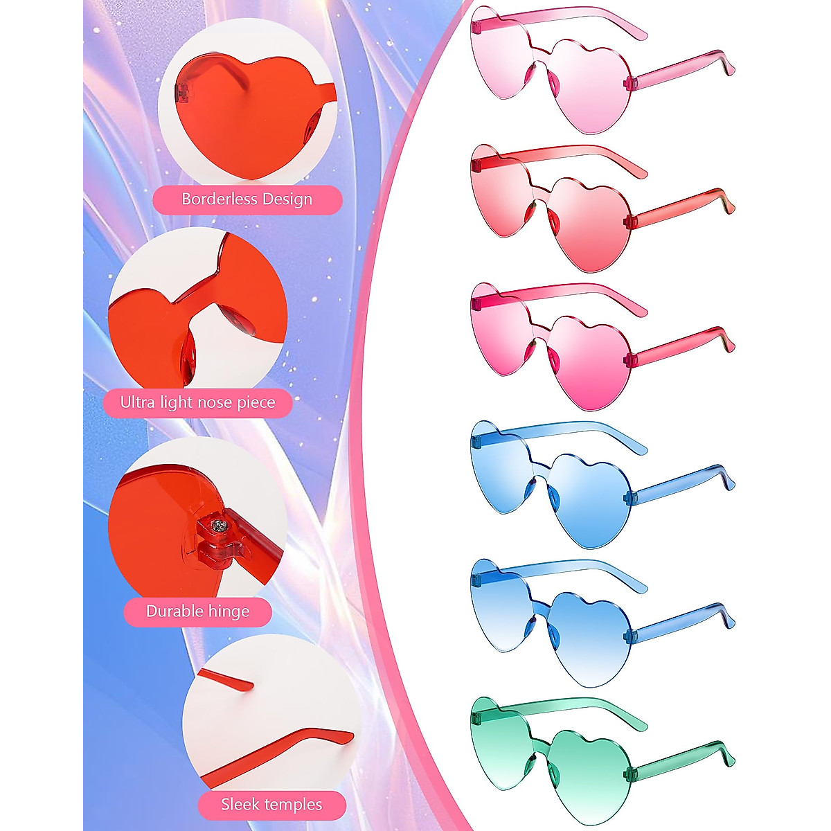 GCQJOQ 2 Pairs Heart Sunglasses for Women, Blue Heart Glasses for Party Favor