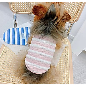 QWINEE Striped Dog Tank Top Cute Sleeveless Puppy Clothes Dog Shirt Breathable Casual Pet Vest for Small Medium and Large Cats Dogs Kitten Pink and White S