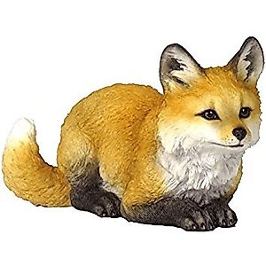 US 5.5 Inch Fox Pup Crouching Decorative Statue Figurine, Orange and Tan