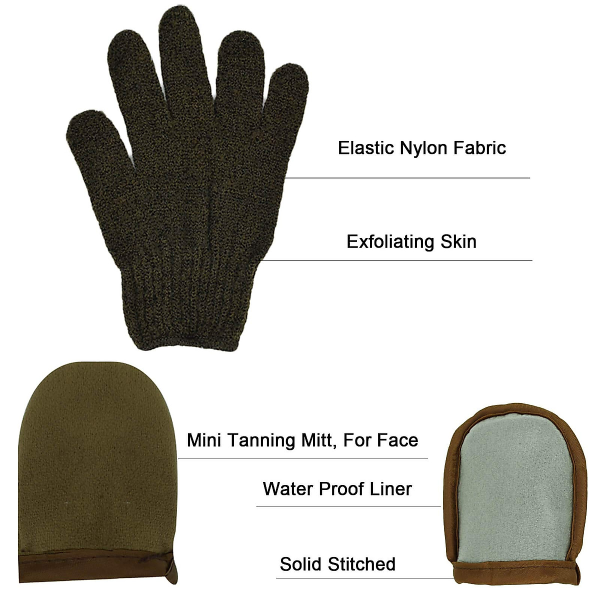 5 Piece Self Tanning Mitt Applicator Set with Self Tan Glove Tanning Back Lotion Applicator Tanning Brush Tan Face Mitt Exfoliating Glove, for Self Sunless Tanning Tan (bronze)