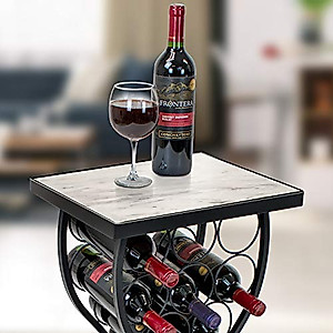 Sorbus Wine Rack Console for Home Bar - Mini Wine Stand with Faux White Marble Table Top - Durable Metal Freestanding Wine Storage Cabinet Shelf - Wine Racks Free Standing Floor Holds 11 Wine Bottles