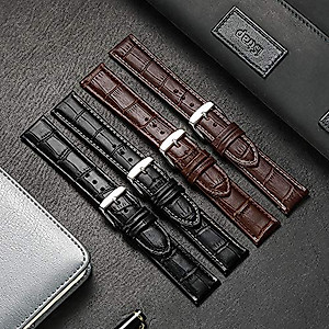 iStrap Leather Watch band Alligator Grain Calfskin Replacement Strap Stainless Steel Buckle Bracelet for Men Women-18mm 19mm 20mm 21mm 22mm 24mm-Black Brown