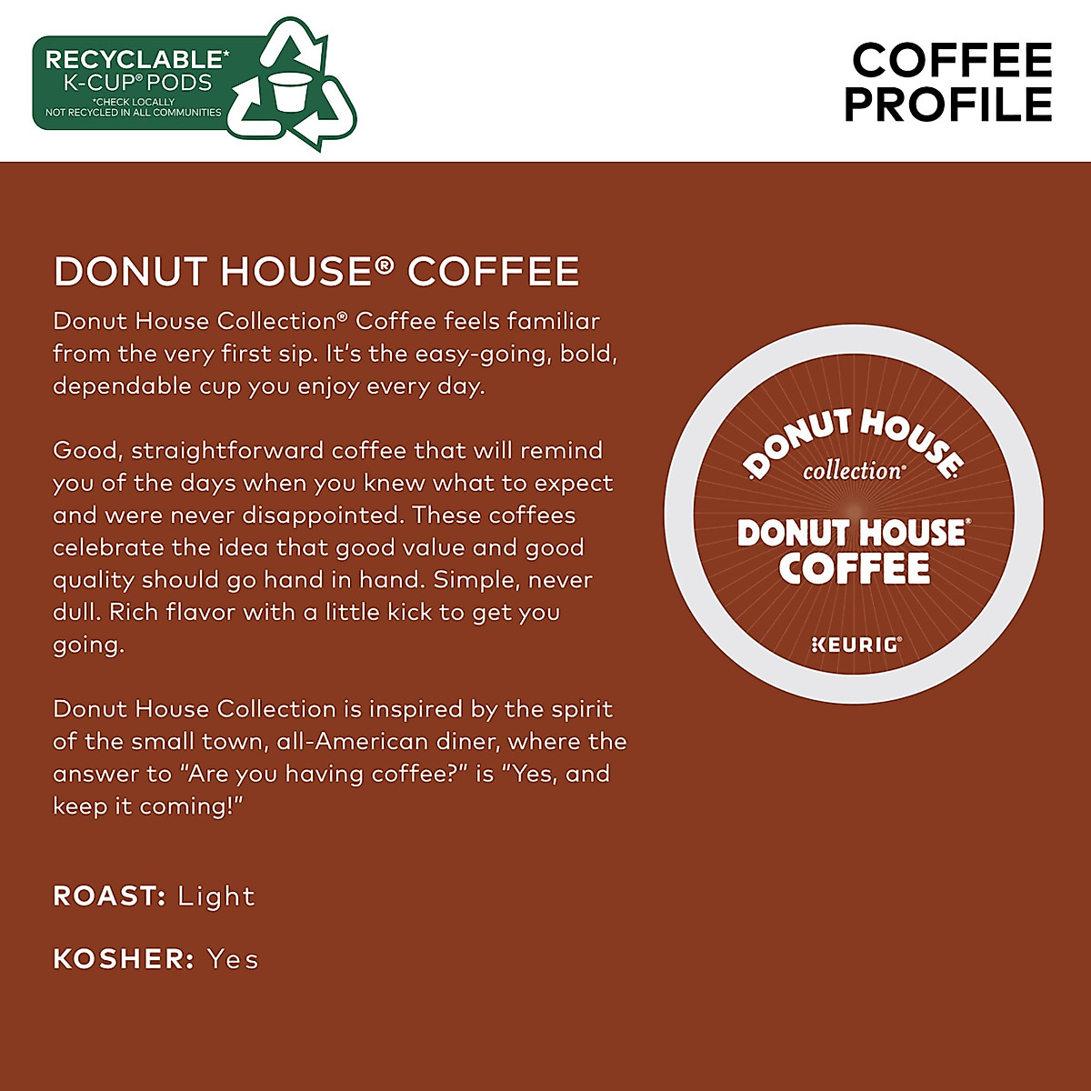 Donut House Collection, Donut House Coffee, Single-Serve Keurig K-Cup Pods, Light Roast, 48 Count (2 Boxes of 24 Pods)