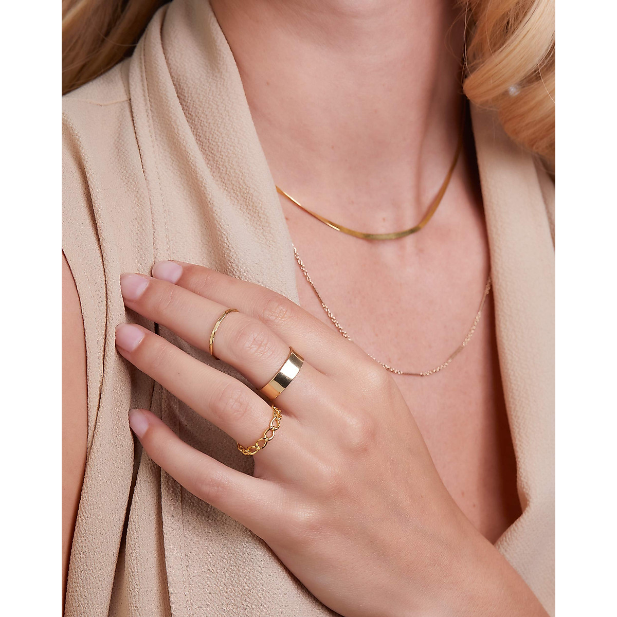 Milla Dainty Rings For Women - Gold Stacking Rings or Silver Stackable Rings - Open Circle Rings & Chain Rings for Women (Open Link - 14K Gold Plated, Size 9)