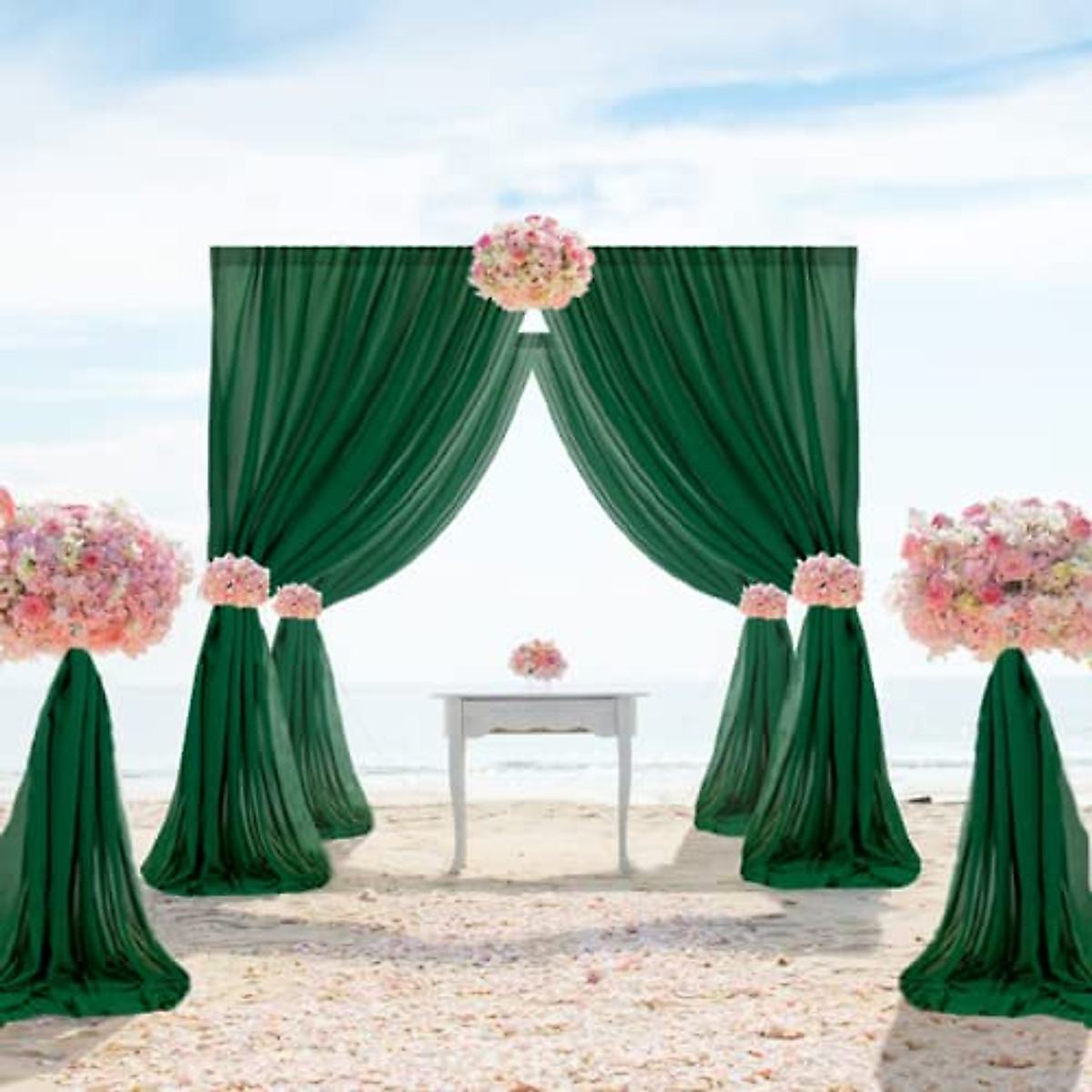 FUHSY Emerald Green Curtains 2 Panels Sheer Backdrop Curtain 29x120 Inches Long Sheer Curtains for Bedroom Chiffon Backrop Green Drapes for Wedding Tulle Scarf 10FT Curtains Ceiling Backdrop Drapes