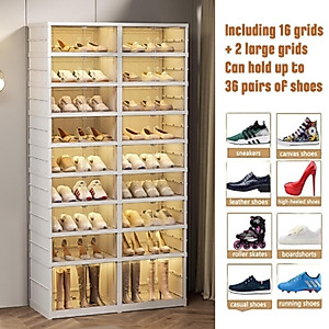 Beeveer Foldable Shoes Rack Organizer Clear Portable Plastic Shoes Rack for Closet Entryway Shelf Collapsible Large Storage Box Stackable Assembly Shoe Cabinet with Lids Door(9-Tier for 18-36 Pairs)