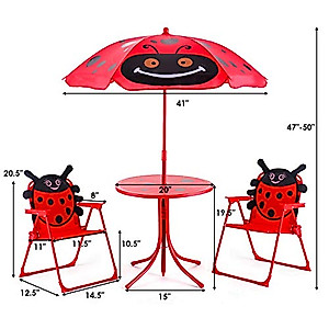 Costzon Kids Table and 2 Chair Set, Ladybug Folding Picnic Table Set with Removable Umbrella for Indoor Outdoor Garden Patio, Gift for Children Boys & Girls