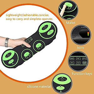 9 Pads Portable Electronic Drum Set with Built-in Speakers, Power Supply, Foot Pedals and Drumsticks, Roll Up Electric Musical Instruments