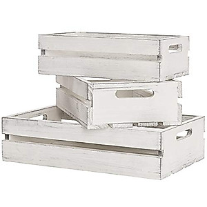 MyGift 16 x 10 Inch Vintage Whitewashed Wood Nesting Storage Crates with Handles, Set of 3