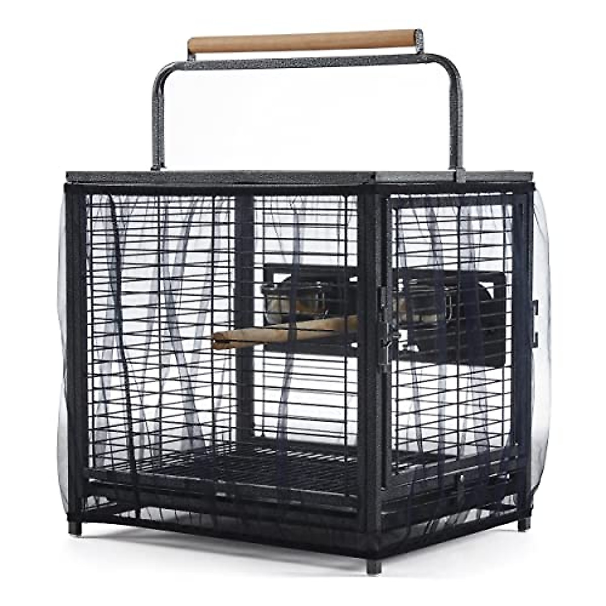 Topeakmart Travel Bird Cage Carrier for Small to Medium Sized Birds Lovebirds Parrotlet Conue Cockatiels with Handle Perch & Stainless Steel Bowls, Black