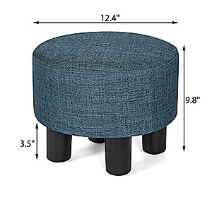 Joveco Small Footstools, Linen Ottomans Round Footrest Stool, Under Desk Upholstered Foot Stools with Plastic Legs, 10" H Mini Ottoman Sofa Stool for Couch, Bedside, Living Room