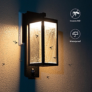 illumishin Motion Sensor Outdoor Wall Light LED Wall Sconce Black Mount Waterproof Exterior Light Fixture Aluminum Porch Lamps for Patio Entryway Doorway Fence Garage, 750LM 3000K