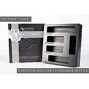 Sloane Harlow Bamboo Ziplock Bag Storage Organizer - 5-in-1 Baggie Organizer, Laser Engraved Ziplock Bag Organizer with extra Storage Slot, Ziplock Storage Bag Holder for Kitchen organization-Black