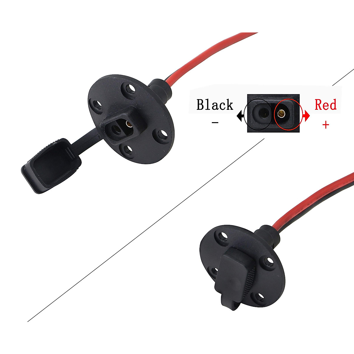 CERRXIAN 30CM 12AWG SAE Socket Solar Weatherproof Sidewall Port DIY Cord, SAE Quick Disconnect Wire Harness Panel Mount Power Cable with Cap for Motorcycle, Car, Generator