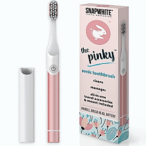 SnapWhite Pinky Quip-Like Rechargeable Electric Toothbrush for Adults/Kids, Soft Nylon and Rubber Bristles for Deep Cleaning, Quadrant Method Timer, Wall Mount/Travel Cover, Rose Gold