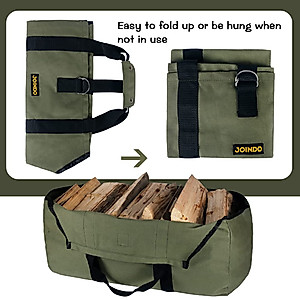 JOINDO Water Resistant Canvas Firewood Log Carrier, Heavy Duty Log Tote Bag For Camping, Wood Carrying Bag for Barbecue