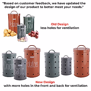 Hazel Onion, Potato and Garlic Storage Kitchen Container Set of 3 with Lid | Food Grade Storage Container | Versatile Kitchen Storage Solution