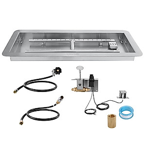 VEVOR 30 x 10 inch Drop-in Fire Pit Pan, Rectangular Stainless Steel Fire Pit Burner Kit,Propane Gas Fire Pan 125,000 BTU with H-Burner for Indoor or Outdoor Use