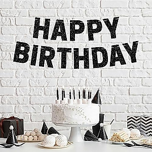 Pre-Strung Happy Birthday Banner - NO DIY - Black Glitter Birthday Party Banner - Pre-Strung Garland on 8 ft Strands - Black Birthday Party Decorations & Decor for Men & Women. Did we mention no DIY
