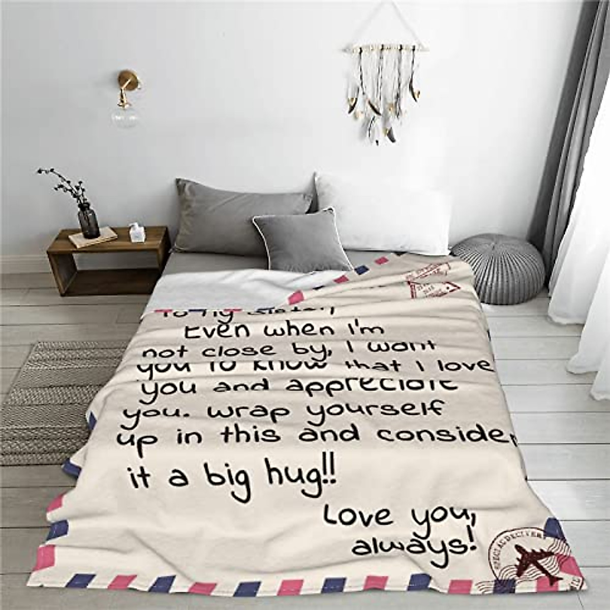 Gifts for Sister, Sisters Gifts from Sister, Best Birthday Gifts for Sister from Brother, Unique Flannel Blanket to My Sister for Christmas, Ultra-Soft Warm Letter Print Throw Blanket 60" x 50"