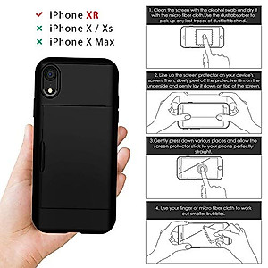 SUPBEC iPhone XR Case with Card Holder and[ Screen Protector Tempered Glass x2Pack] i Phone xr Wallet Case Cover with Shockproof Silicone TPU + Anti-Scratch Hard PC - Full Protective (Black)