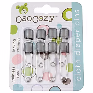 OsoCozy Diaper Pins - (Black) - Sturdy, Stainless Steel Diaper Pins with Safe Locking Closures - Use for Special Events, Crafts or Colorful Laundry Pins, 8 Count (Pack of 1)