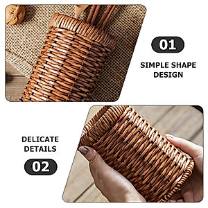 Didiseaon Silverware Utensil Holder Organizer Countertop Flatware Holder Woven Storage Basket Woven Cutlery Organizer Countertop Utensil Basket Imitation Rattan Basket Iron Chopsticks
