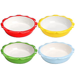 Lawei 4 Pack Ceramic Pie Pans, 6.5 inch Mini Pie Dish, 12 Oz Individual Pie Plate for Dessert Kitchen, Round Baking Dish Pan with Ruffled Edge for Dinner, Dishwasher & Microwave & Oven Safe