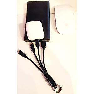 OHMAURA- Multi Charging Cable, 3 in 1 (2 - Pack) USB Cable with Keychain, Universal Portable Fast Charging Cable with 8 pin/TypeC/Micro Cable for All of Your Devices. (Black)