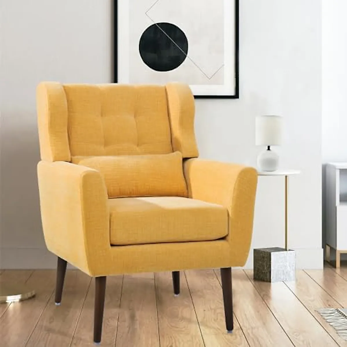 Lefosure Modern Accent Chairs,Upholstered Arm Chairs with Pillow,Mid Century Sofa Chairs with Chenille Fabric,Comfy Reading Chair for Living Room,Bedroom (Yellow, Set of 2)