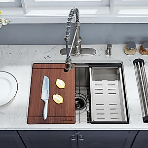 EcoChannels Undermount Kitchen Sink, 24 x 19 Inch Sink Kitchen 16 Gauge Stainless Steel Kitchen Sinks Single Bowl Workstation Sink with Cutting Board