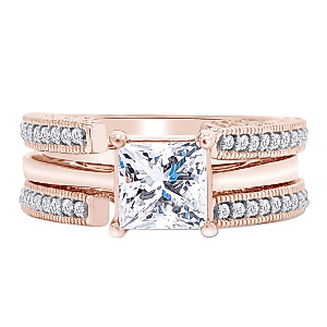 SAVEARTH DIAMONDS Round Lab Created Moissanite Diamond Cathedral Enhancer Guard Ring For Women In 14K Rose Gold Plated 925 Sterling Silver (0.20 Cttw) Size-9.5