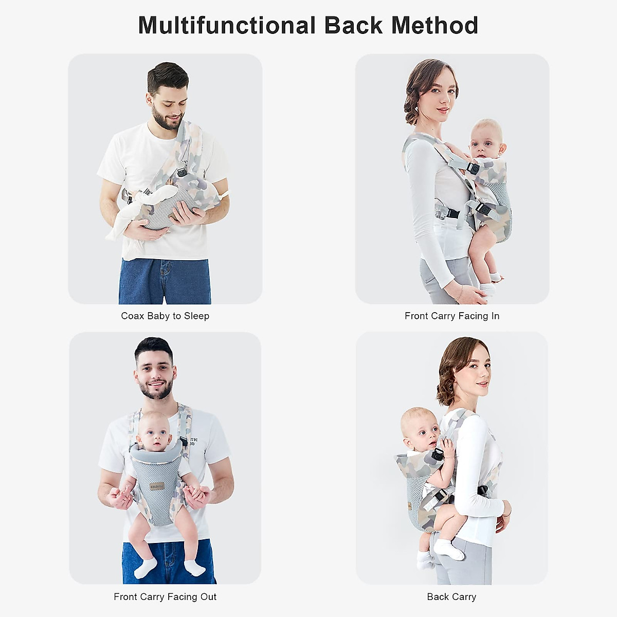 IULONEE Baby Carrier, Embrace Cozy 4-in-1 Infant Carrier Ergonomic Adjustable Holder Portable Convertible Front and Back Backpack Carry for Infants Toddlers Babies Girl and Boy 7-45 Pounds (Gray)