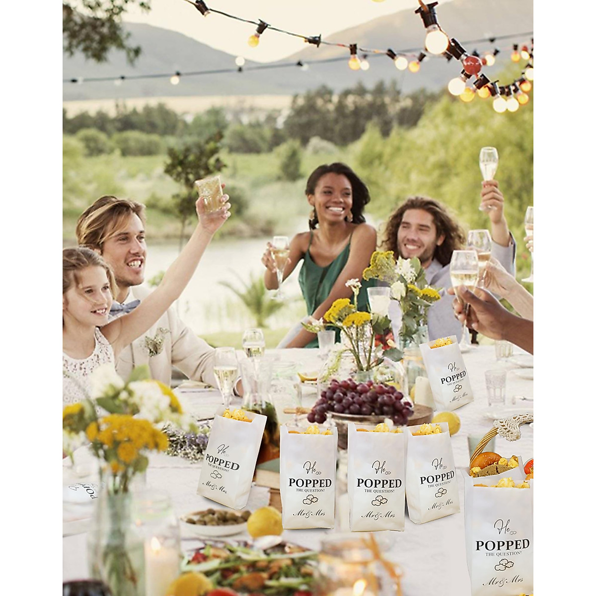 48Pcs He Popped the Question Popcorn Bags Engagement Bridal Shower Wedding Party Favors Popcorn Bags Wedding Bridal Shower Engaged Goody Snack Treat Bags Grease Resistant